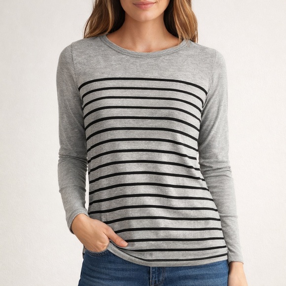 Structure | Tops | Structure Womens Slim Fit Gray Black Striped Long ...